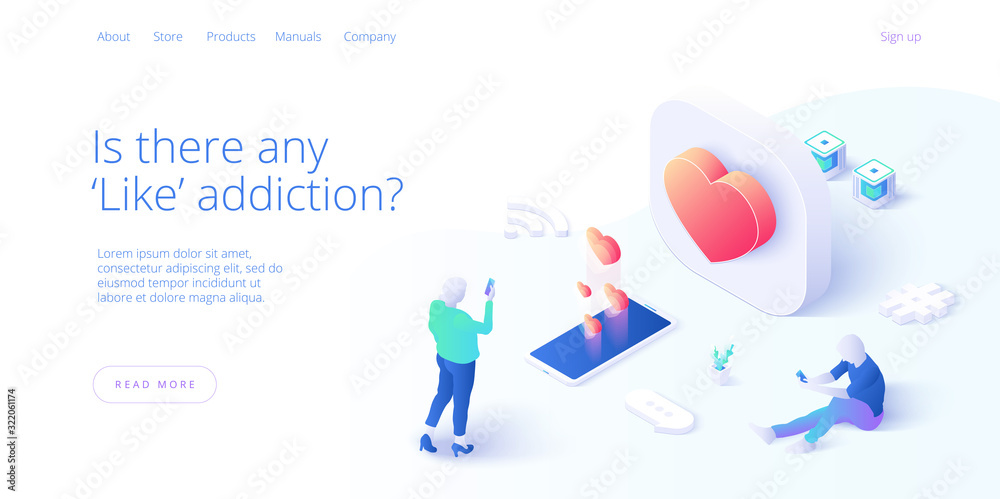 Social media addiction vector business illustration in isometric design ...