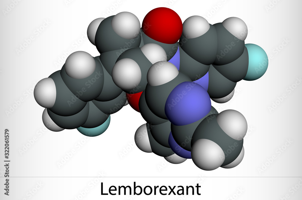 Lemborexant, C22H20F2N4O2 molecule. It is dual orexin receptor ...