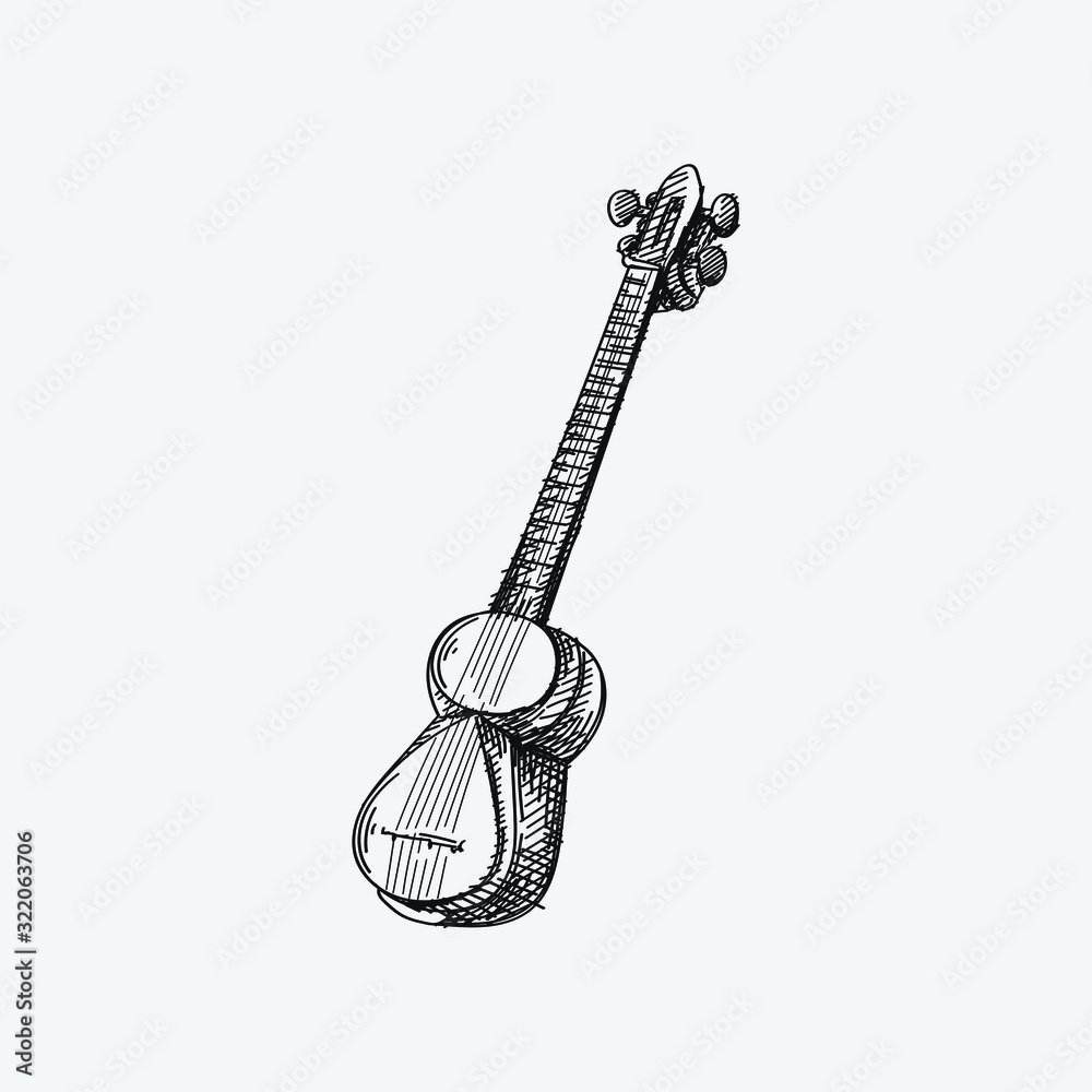 Hand-drawn sketch of National Azerbaijan Musical Instrument called Tar ...