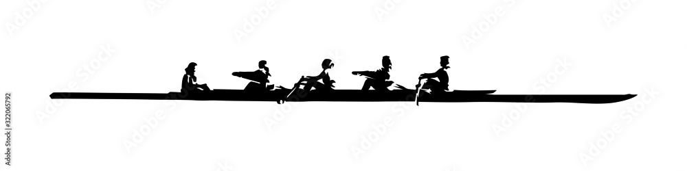 Rowing, team water sport. Isolated vector silhouette, ink drawing Stock ...