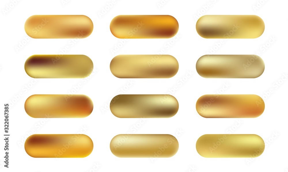 Big Set Of Gold Foil Texture Buttons Vector Golden Elegant Shiny And Metallic Gradient