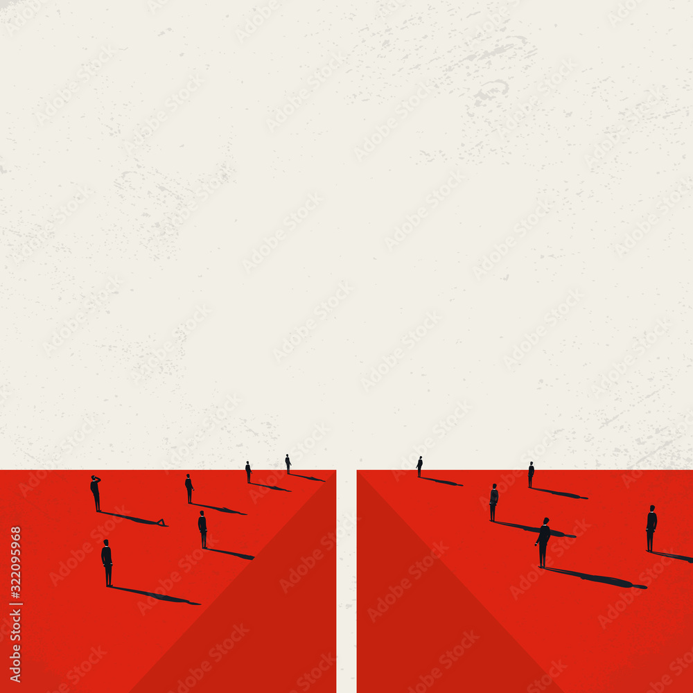 Divided society vector concept with crowds on opposite sides of abyss ...