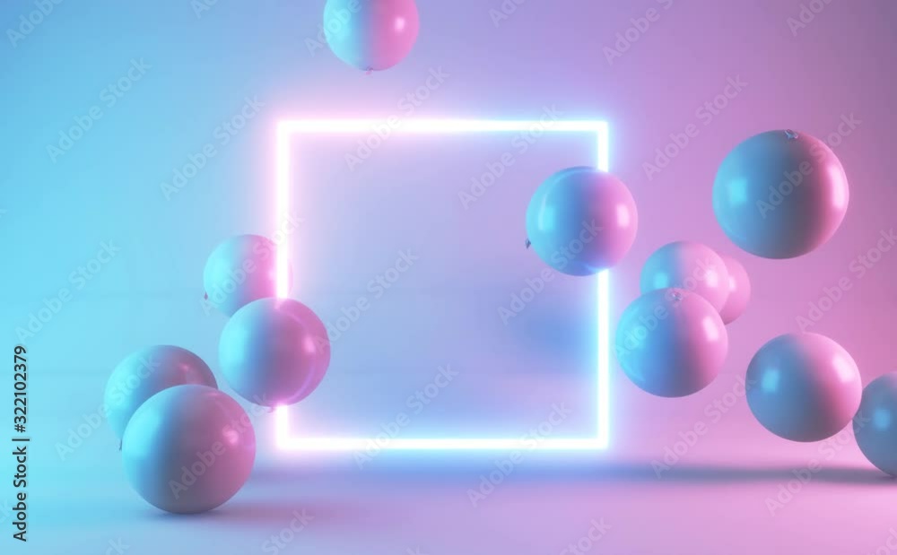 Balloons with neon lights on pastel colors background. 3d rendering ...