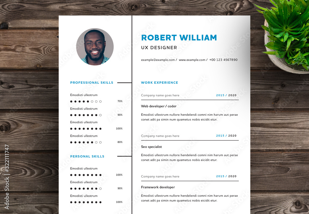 Resume Layout with Skill Progress Chart Stock Template | Adobe Stock