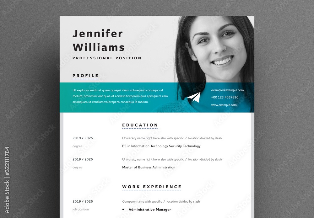 Resume Layout with Large Placeholder and Gradient Overlay Stock ...