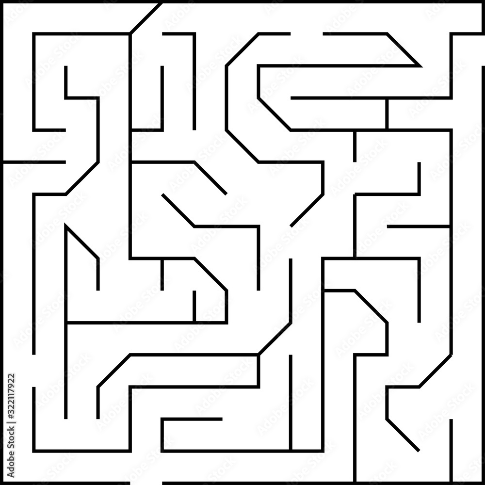Rectangle labyrinth with entry and exit. Line maze game. Easy level complexity. Vector Stock ...
