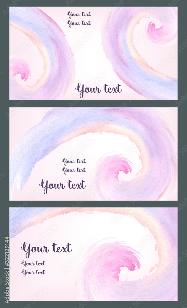 three backgrounds for business cards of pink and warm watercolor stains ...