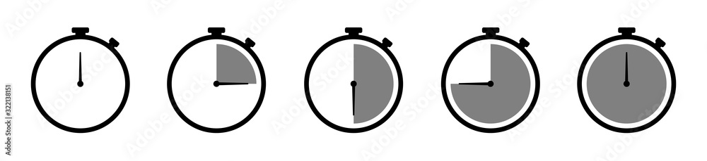 Timer icons on a white background. Countdown in the form of a timer on ...