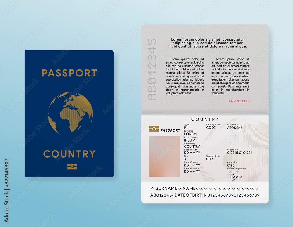International passport template. Traveler id card mock up. Personal ...