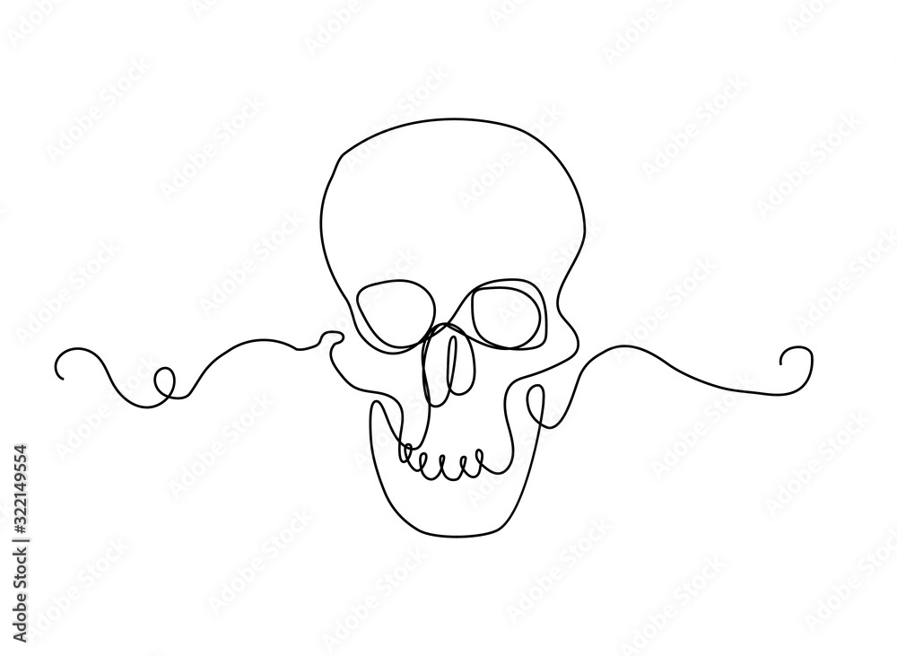 Continuous Human Skull Vector Illustration, One Line Art Stock Vector ...