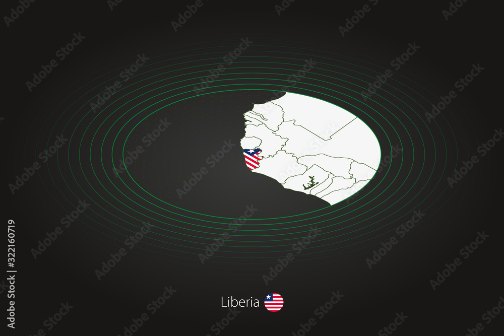 Liberia map in dark color, oval map with neighboring countries. Stock ...
