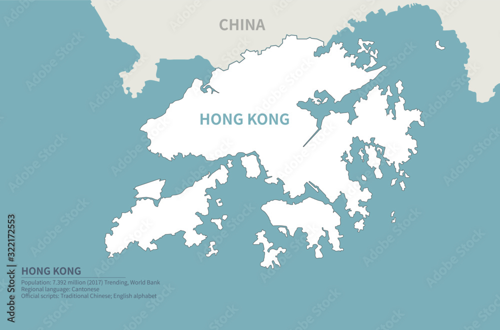 graphic vector map of hong kong. asia country map. hk map. Stock Vector ...