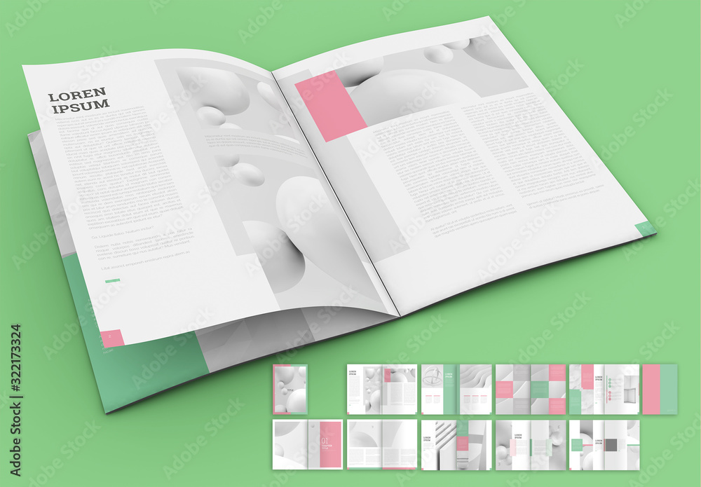 Magazine Layout with Pink and Mint Green Accents Stock Template | Adobe ...