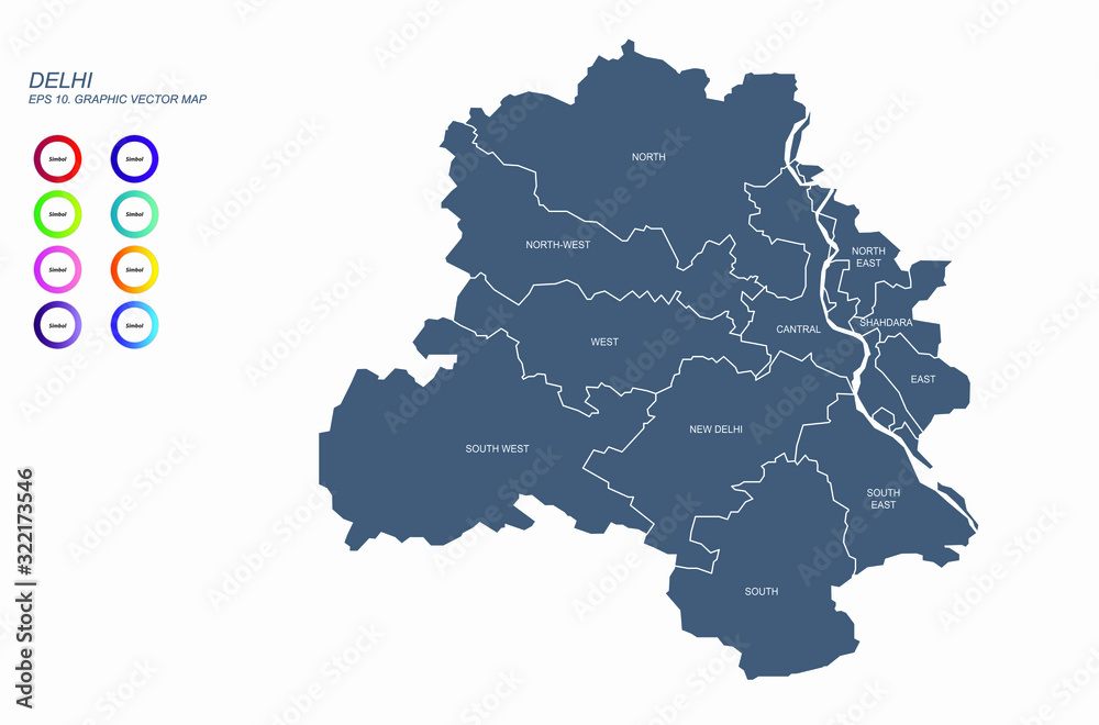 graphic vector map of delhi. map of india in asia. india map. Stock ...