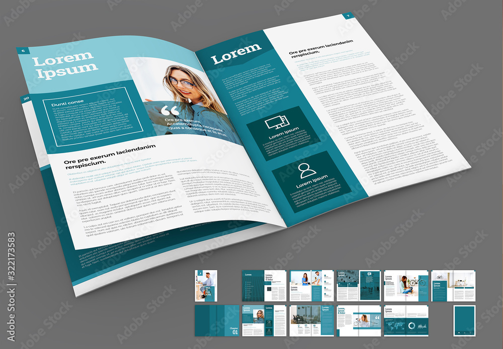 Teal and White Brochure Layout Stock Template | Adobe Stock