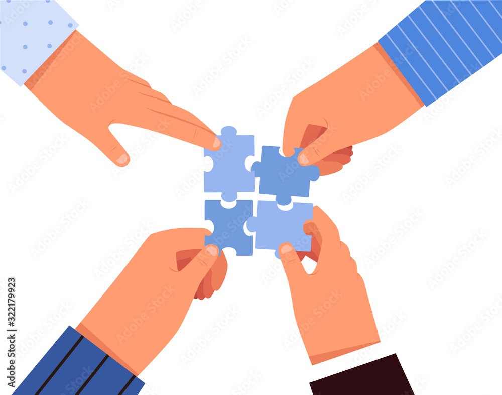 People make puzzles with their hands together. Concept of team business ...