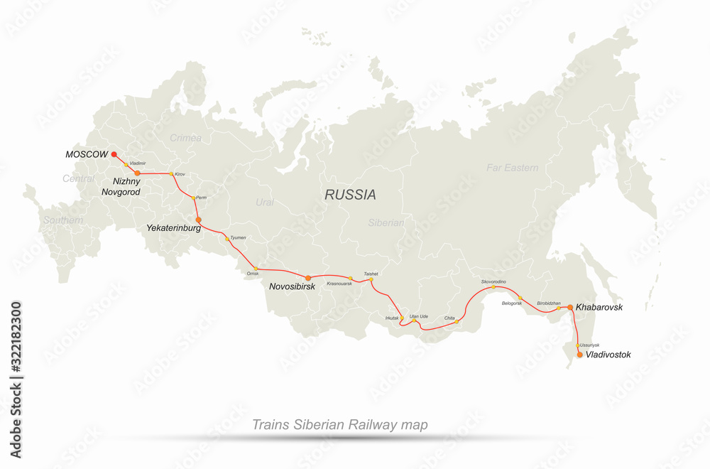 russia map. vector of siberian train railway map. russian railway graphic map. Stock Vector ...