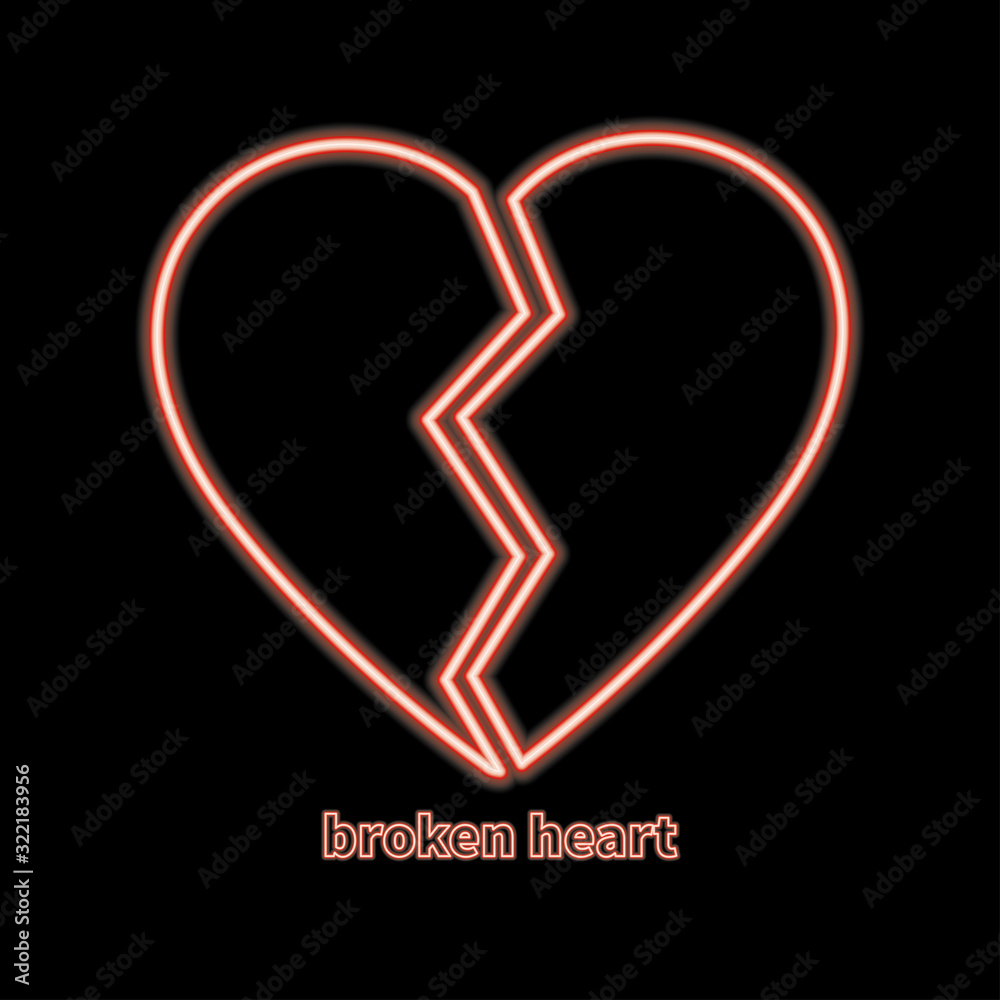 Broken heart neon light icon. Heartbreak glowing sign. Beak up. Vector ...