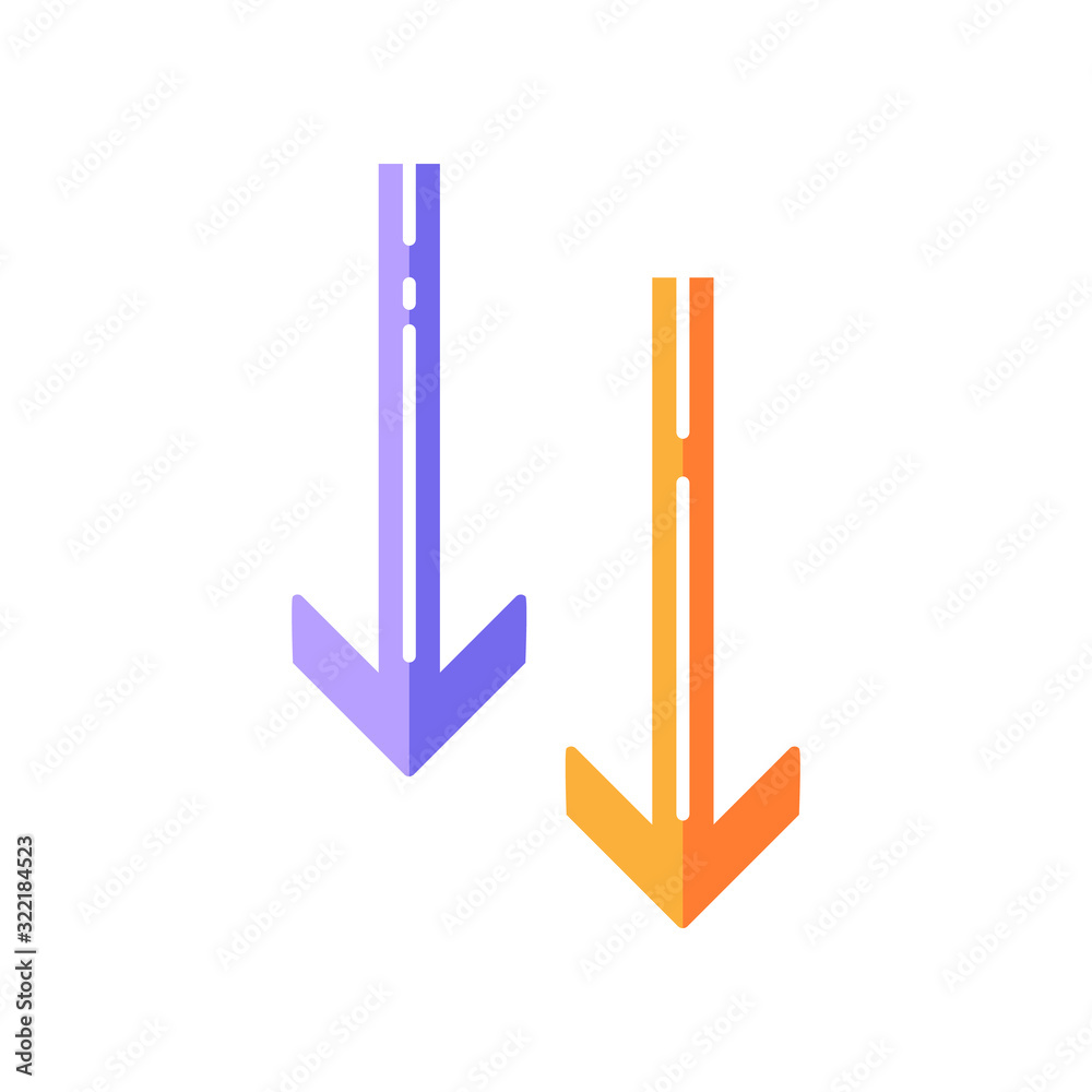 Moving down arrowheads flat design cartoon RGB color icon. Page ...