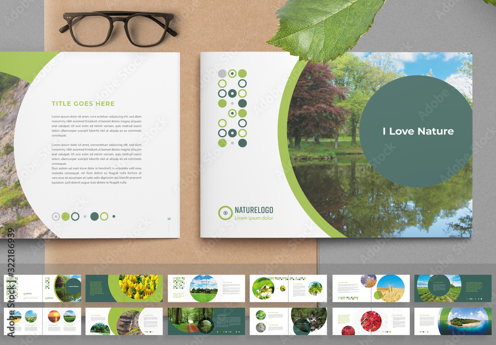 Nature Brochure Layout with Circle Image Masks Stock Template | Adobe Stock
