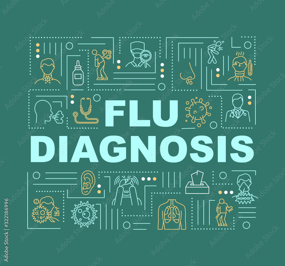 Flu diagnosis word concepts banner. Lung problem treatment. Respiratory ...