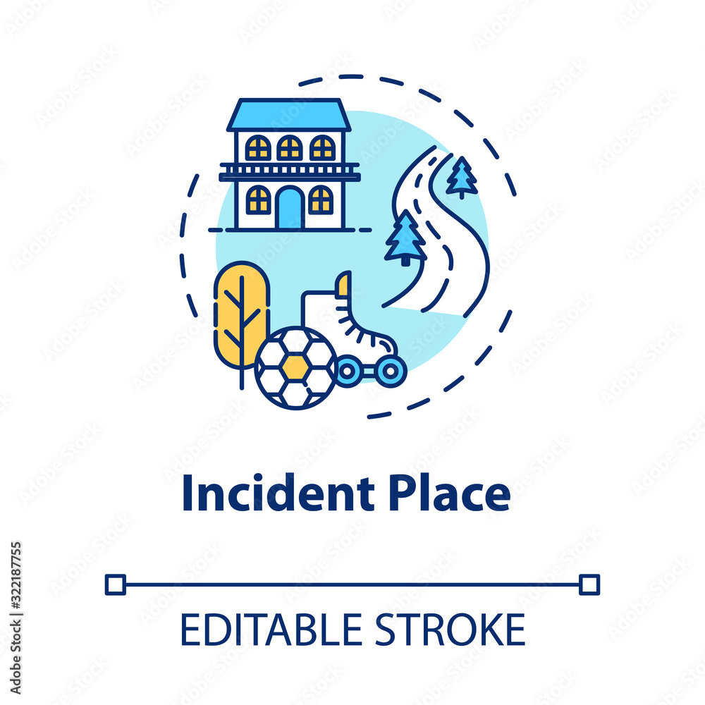 Incident place, injury site concept icon. Domestic and sports trauma ...