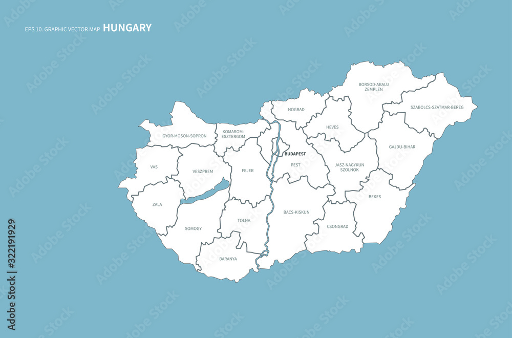 graphic vector map of hungary. eu country map. hungary map. Stock ...