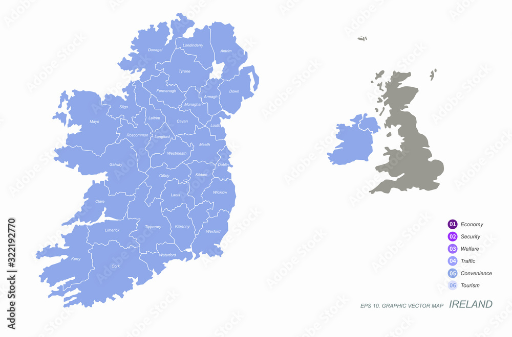 graphic vector of ireland map. infographic ireland map. europe country ...