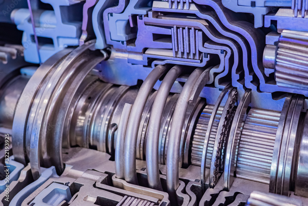 Cutaway engine. Industrial topics. Fragment of an internal combustion ...