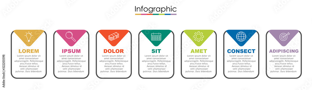 Vector infographic template with seven steps or options. Illustration ...