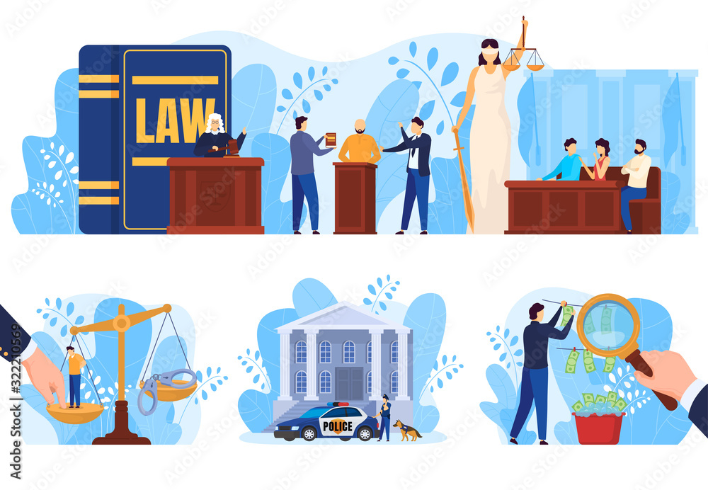Law and justice concept, people in court vector illustration. Judge ...