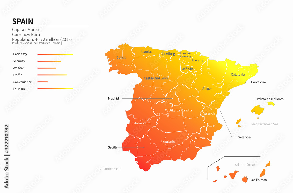 graphic vector of spain map. europe country map. Stock Vector | Adobe Stock