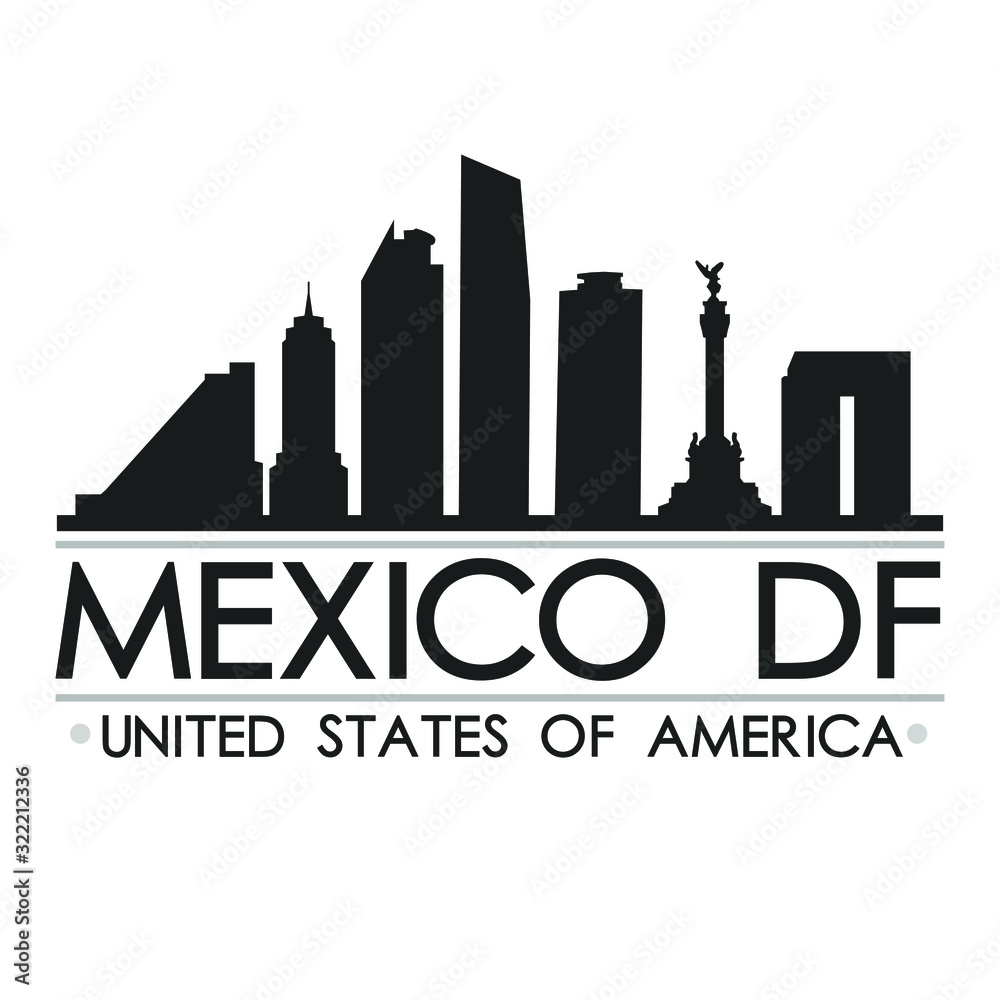 Mexico DF Skyline Silhouette Skyline Stamp Vector City Design. Stock ...