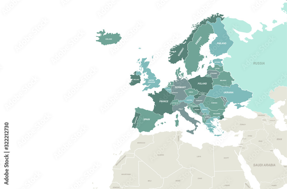 europe map. world map. detailed europe countries boundary vector. eu ...
