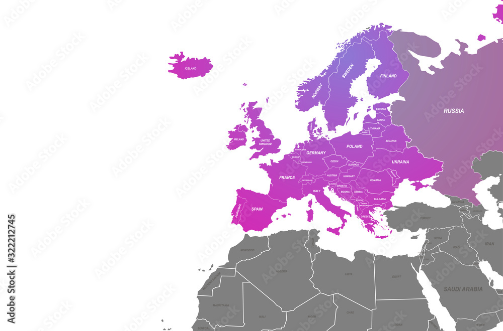 europe map. world map. detailed europe countries boundary vector. eu ...