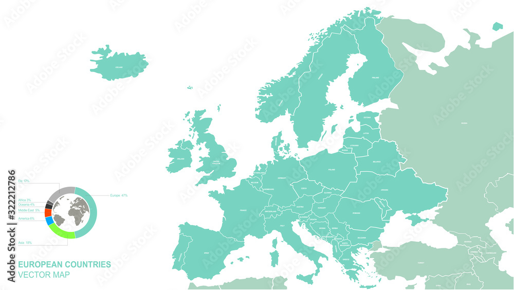 europe map. world map. detailed europe countries boundary vector. eu ...