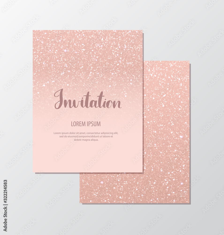Elegant invitation cards with rose gold sequins on blush background ...