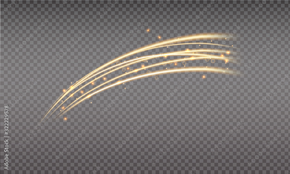Golden swoosh, magic wave. Gold trail isolated on transparent ...