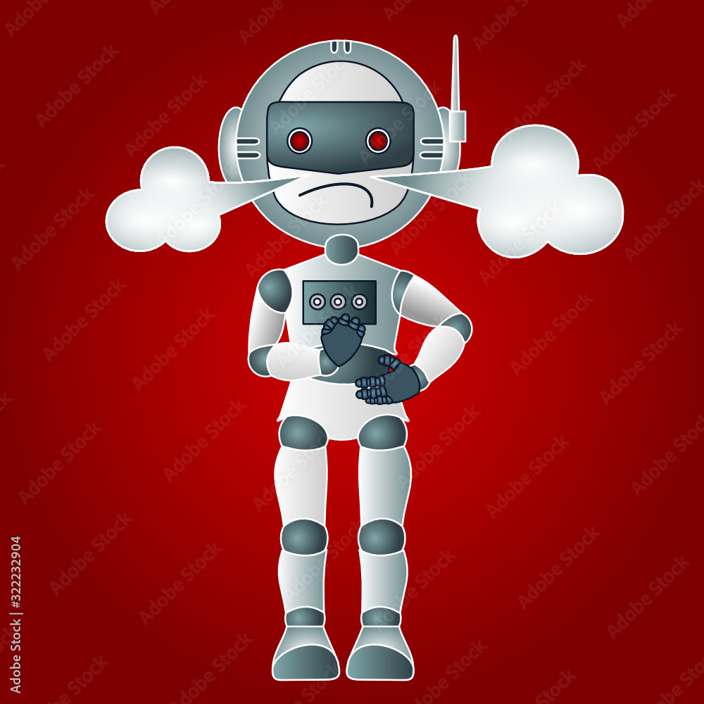 emoticon with a angry robot with red eyes, color vector emoji on ...