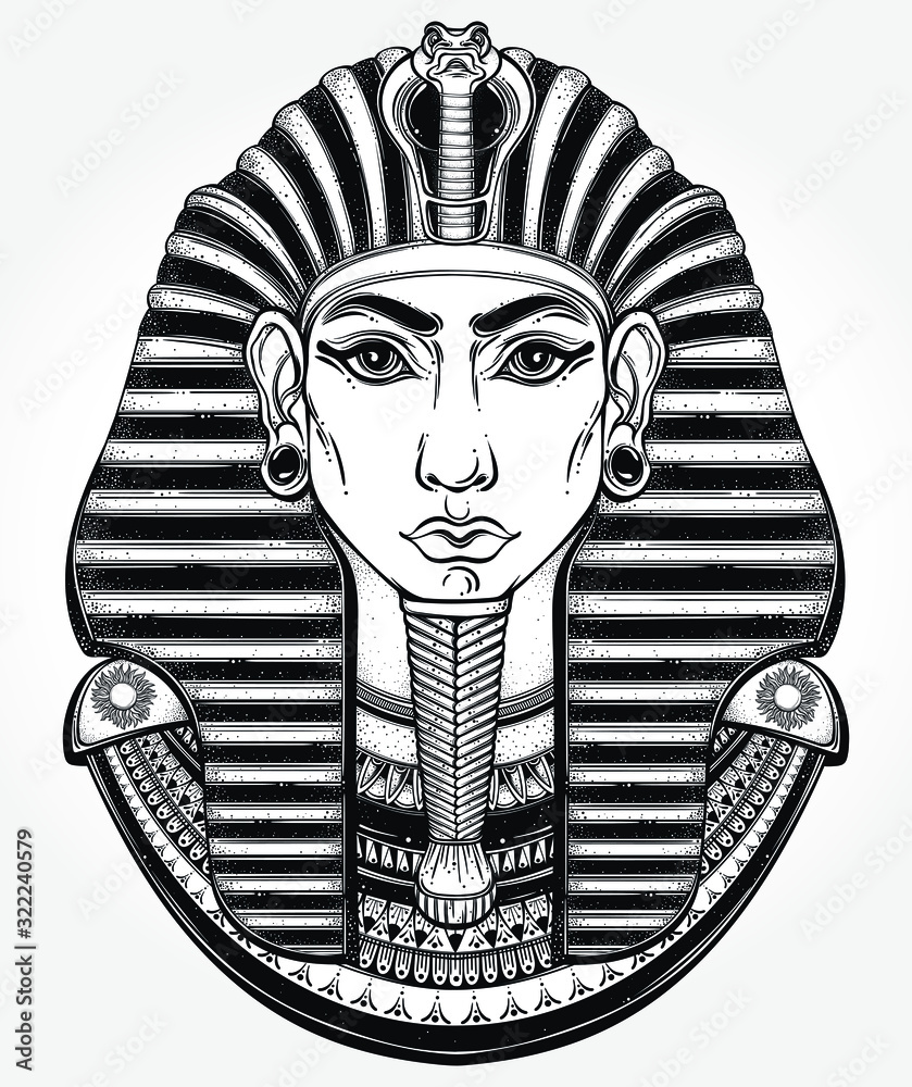 Hand-drawn vintage illustration of the ancient Egyptian Pharaoh's head ...