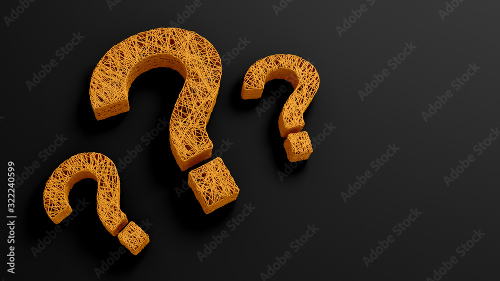 A set of thin strands twisted together in the form of three question ...