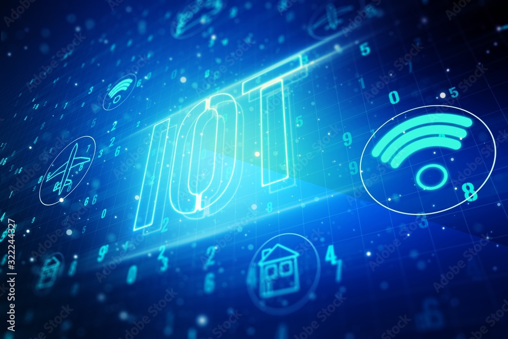 Glowing IOT symbol on dark blue background. 3D Rendering Stock ...