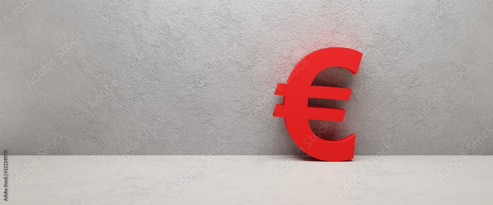 red euro sign on the wall - cgi render image, illustration Stock ...
