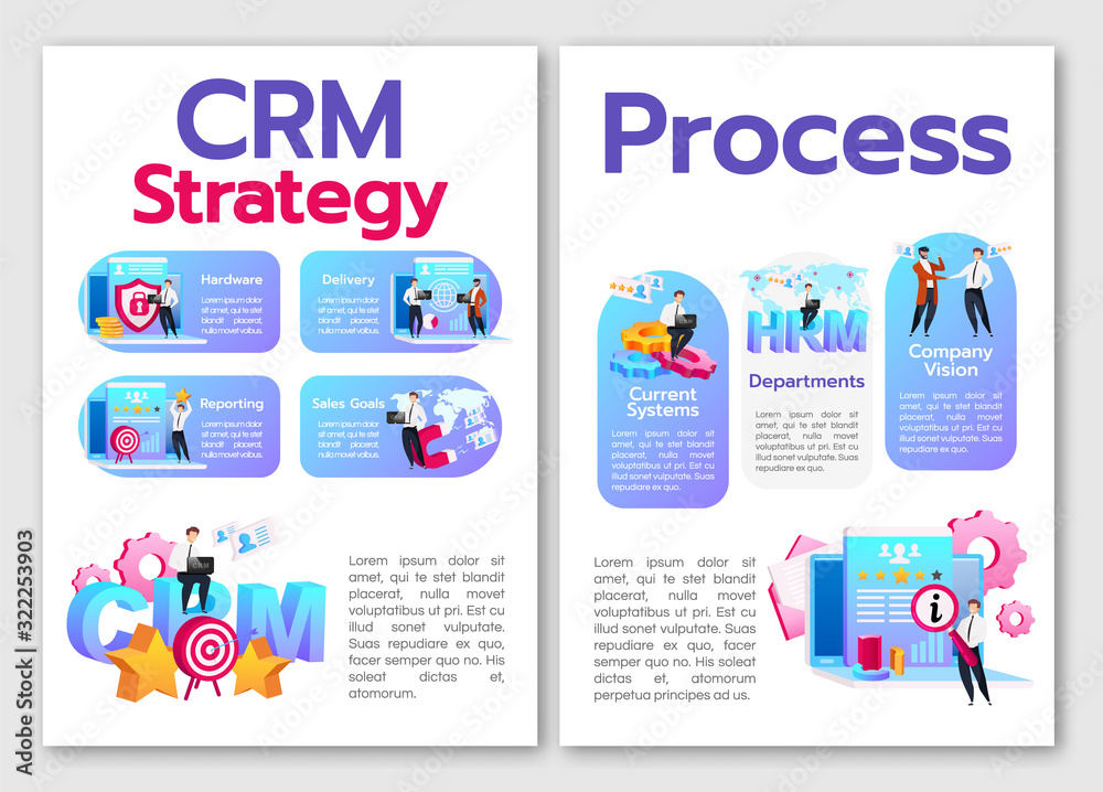 CRM strategy, process flat vector brochure template. Sales goals. Flyer ...