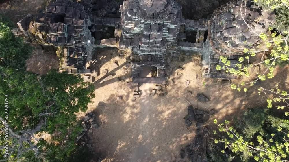 Angkor style temple gate ; drone footage from the top of and old Khmer ...
