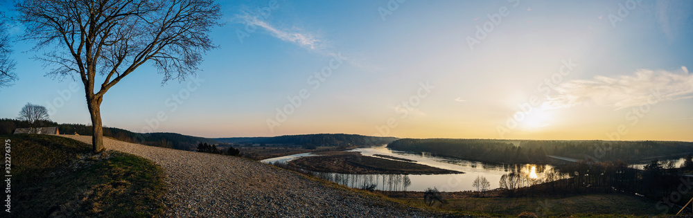 Beautiful panorama landscape view from Merkine fort hill to Nemunas ...