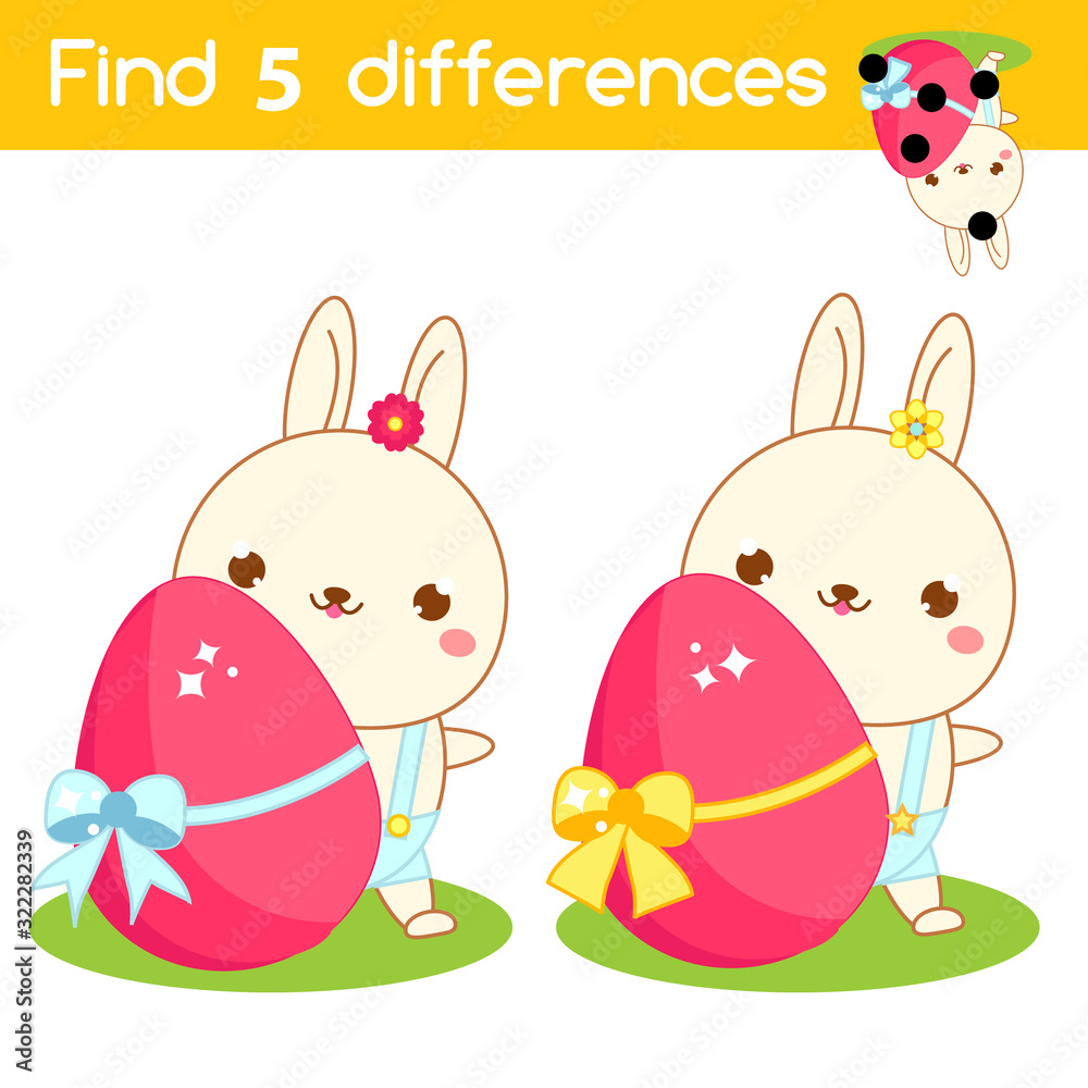 Easter bunny with egg. Find the differences educational children game ...