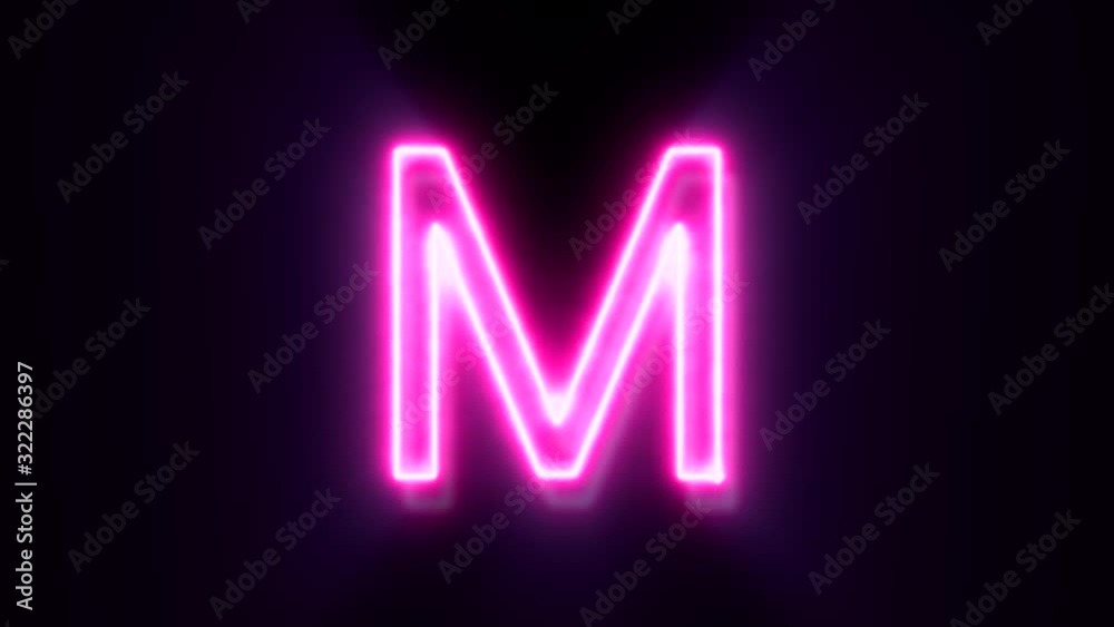 Pink neon font letter M uppercase blinks and appear in center Stock ビデオ ...
