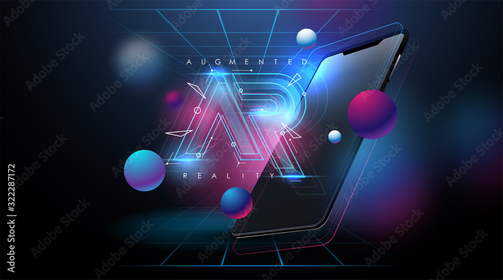 AR logo layout with modern smartphone. Modern template for web and ...