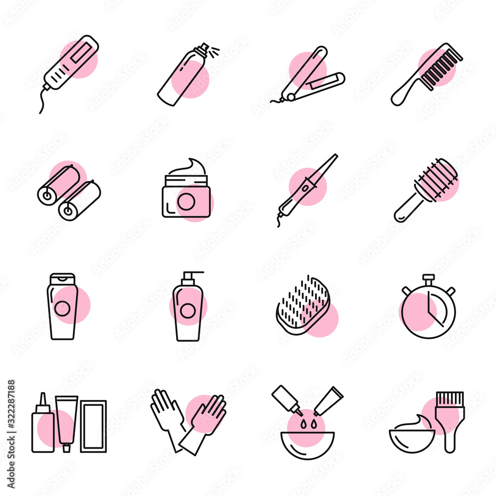 Hair care and tools vector icons Stock Vector | Adobe Stock